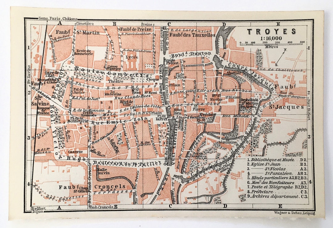 TROYES City Plan, FRANCE 1910 Very Small Antique Colour Map - Etsy