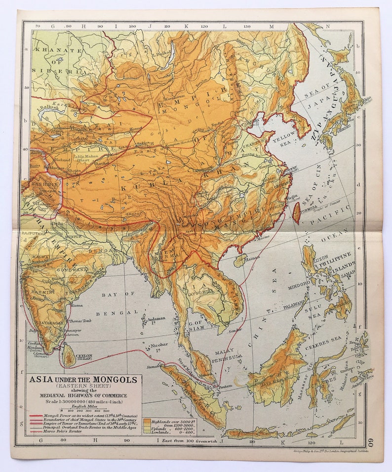 EASTERN ASIA Under the MONGOLS Middle Ages 1917 Small - Etsy
