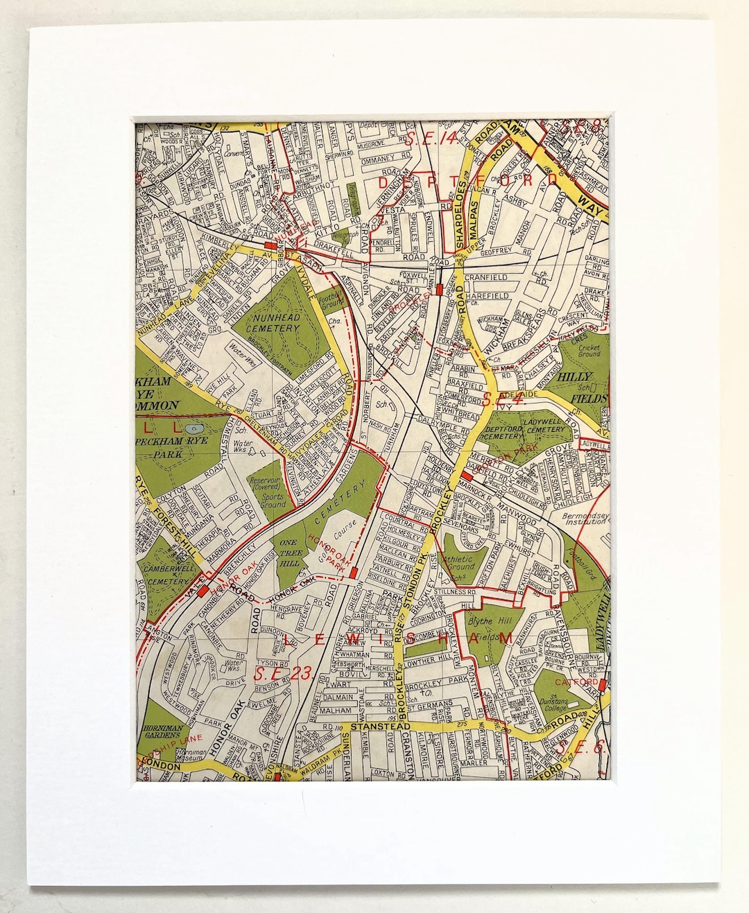 1950s VINTAGE LONDON MAP, South London, Peckham, Nunhead, Brockley ...