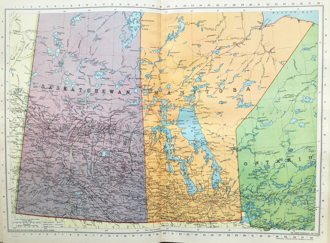1945 Vintage Wartime Map : Canada, Ontario, Manitoba, Saskatchewan ...