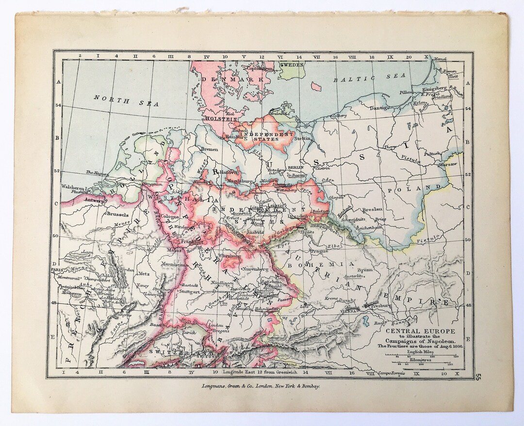 NAPOLEONIC CAMPAIGNS in EUROPE in 1806, C. 1900 Small Antique Colour ...