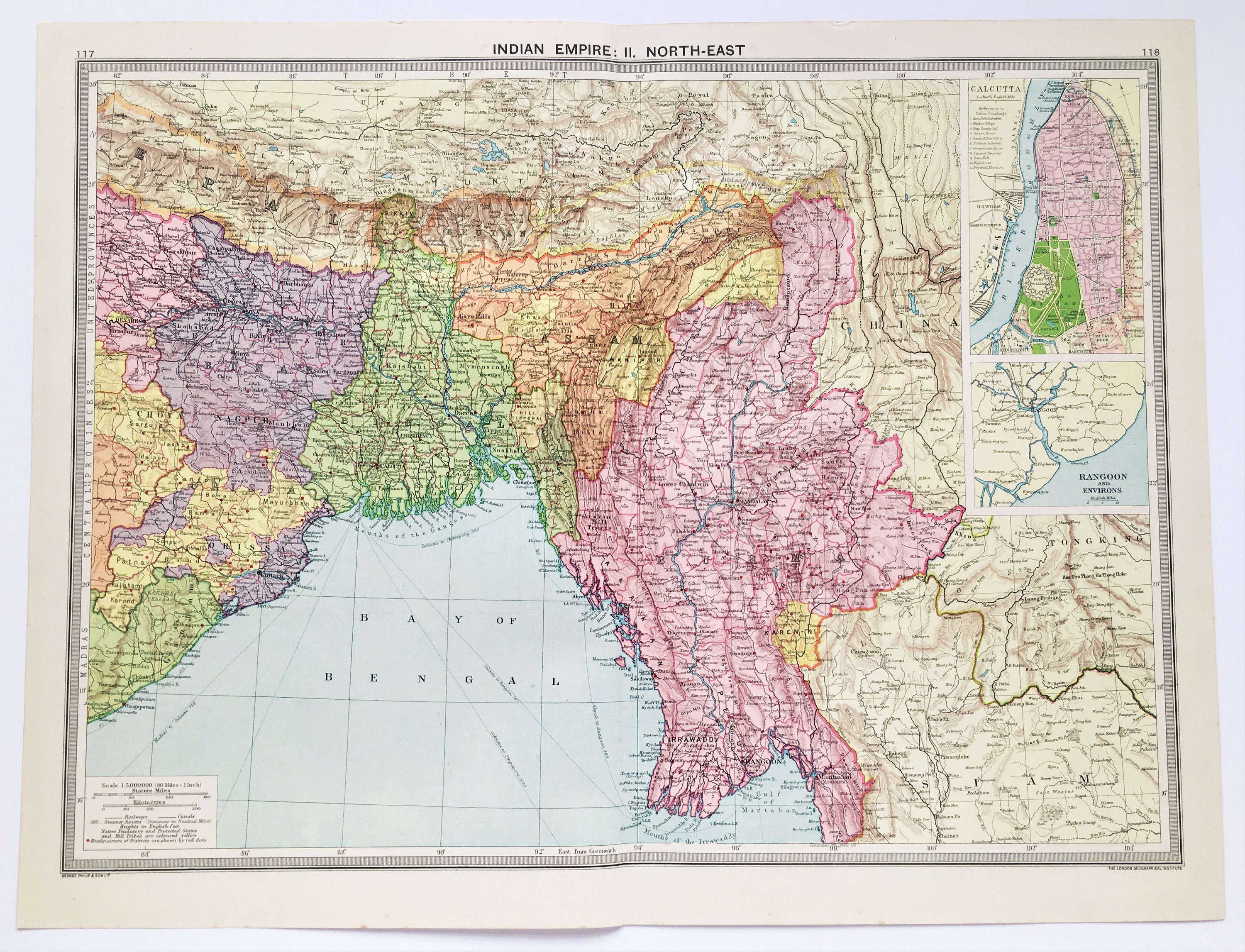 NORTH EAST INDIA 1930 Vintage Map Burma Nepal Bangladesh - Etsy