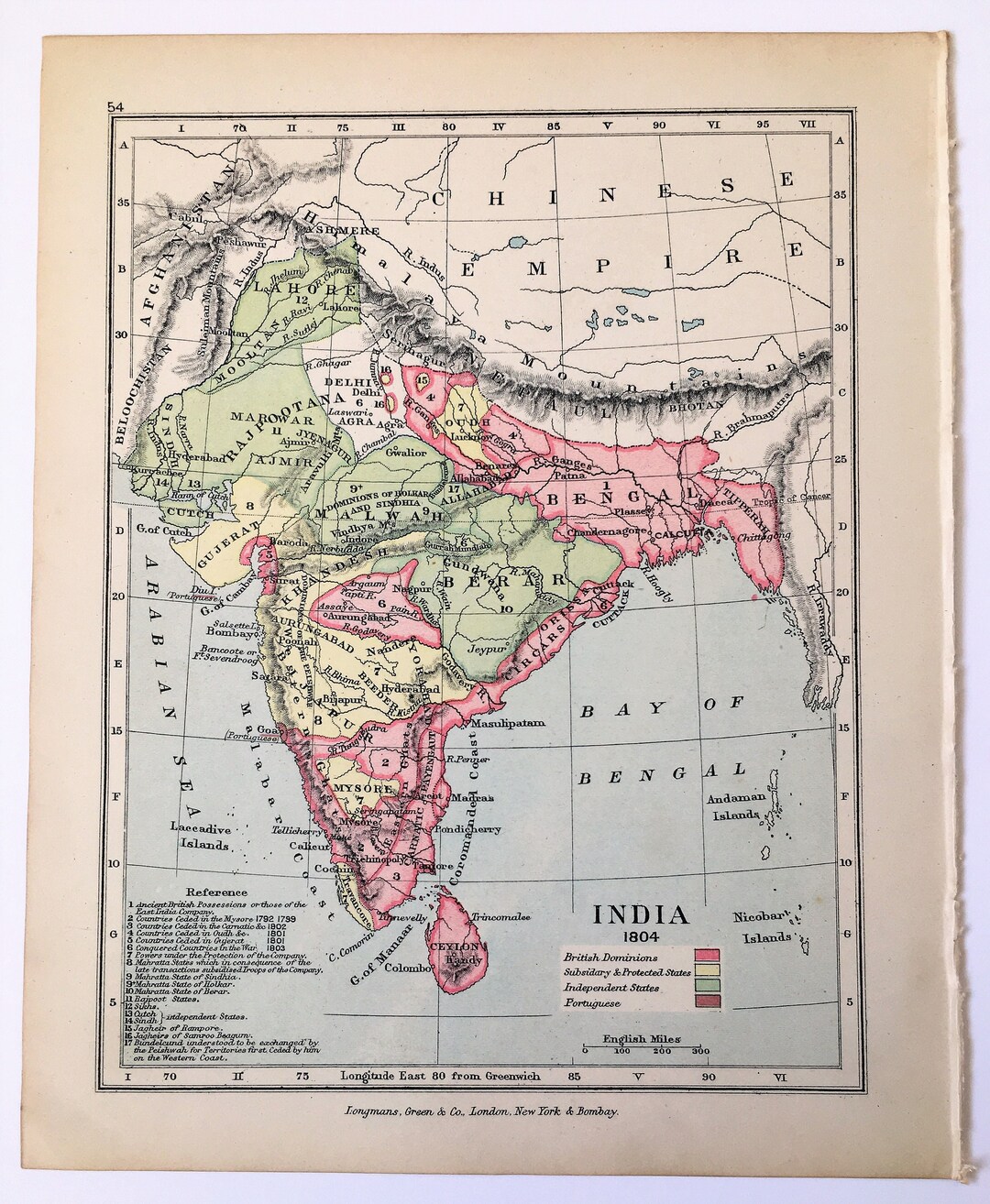 INDIA in 1804, 19th Century, C. 1900 Small Antique Colour Map - Etsy