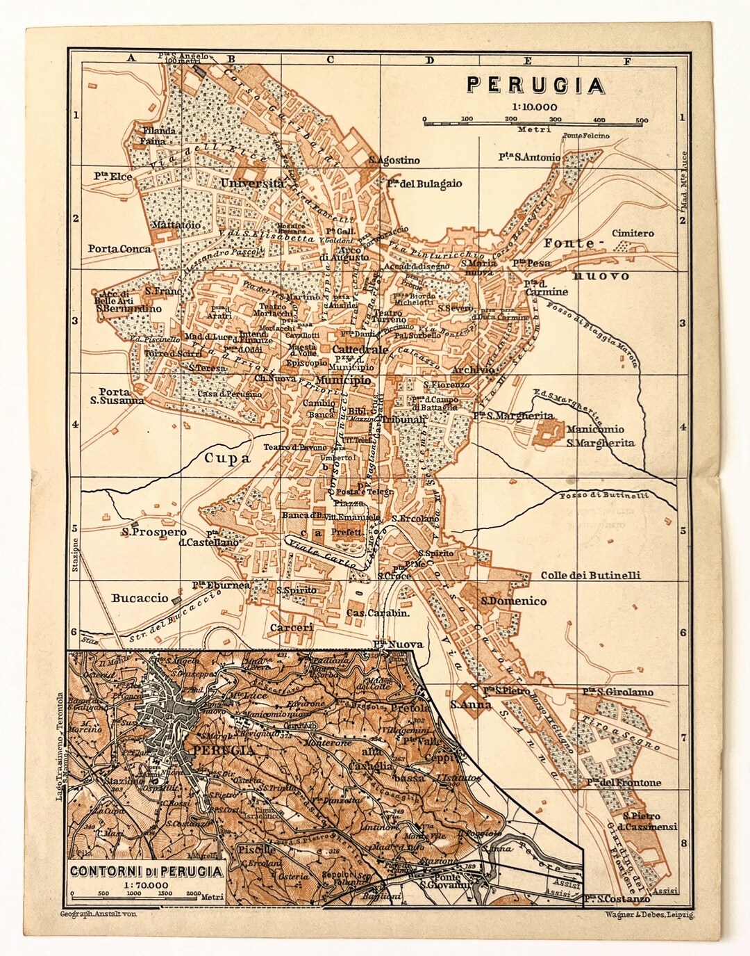 PERUGIA City Street Plan, Italy, 1926 Small Antique Colour Map - Etsy