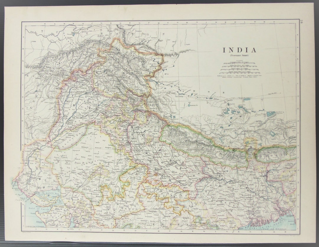 Large 1887 Antique Map, DOUBLE SIDED, Northern India, Nepal/ Palestine ...