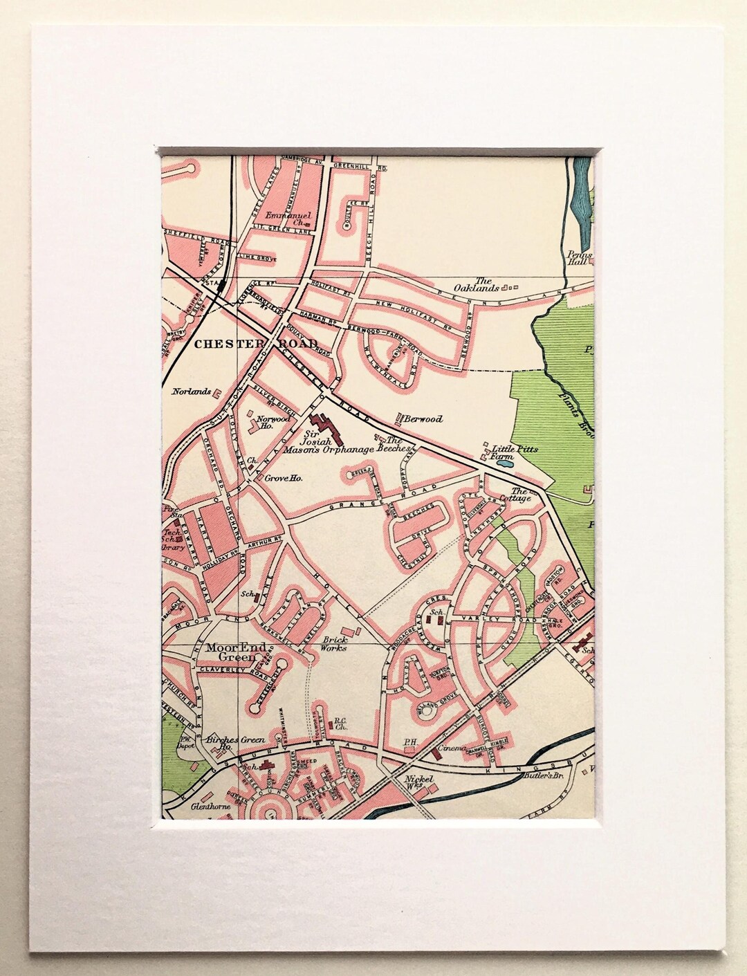 1949 VINTAGE BIRMINGHAM MAP, North Birmingham, Erdington, Moore End ...