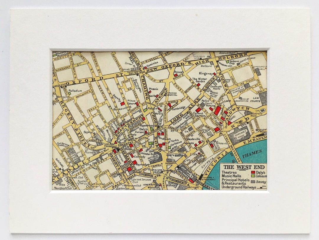 1930s VINTAGE LONDON MAP Central London West End Theatres - Etsy