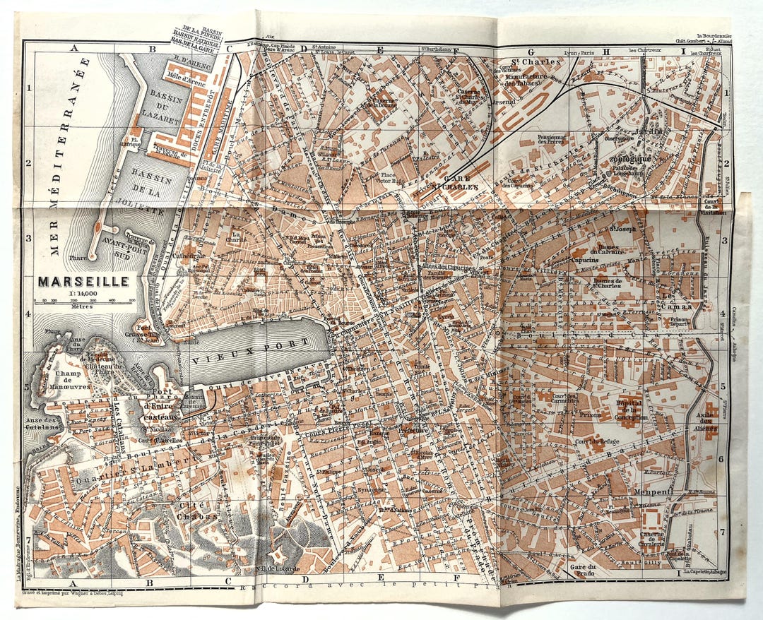 MARSEILLE City Plan FRANCE, 1907 Antique Folding Colour Map - Etsy