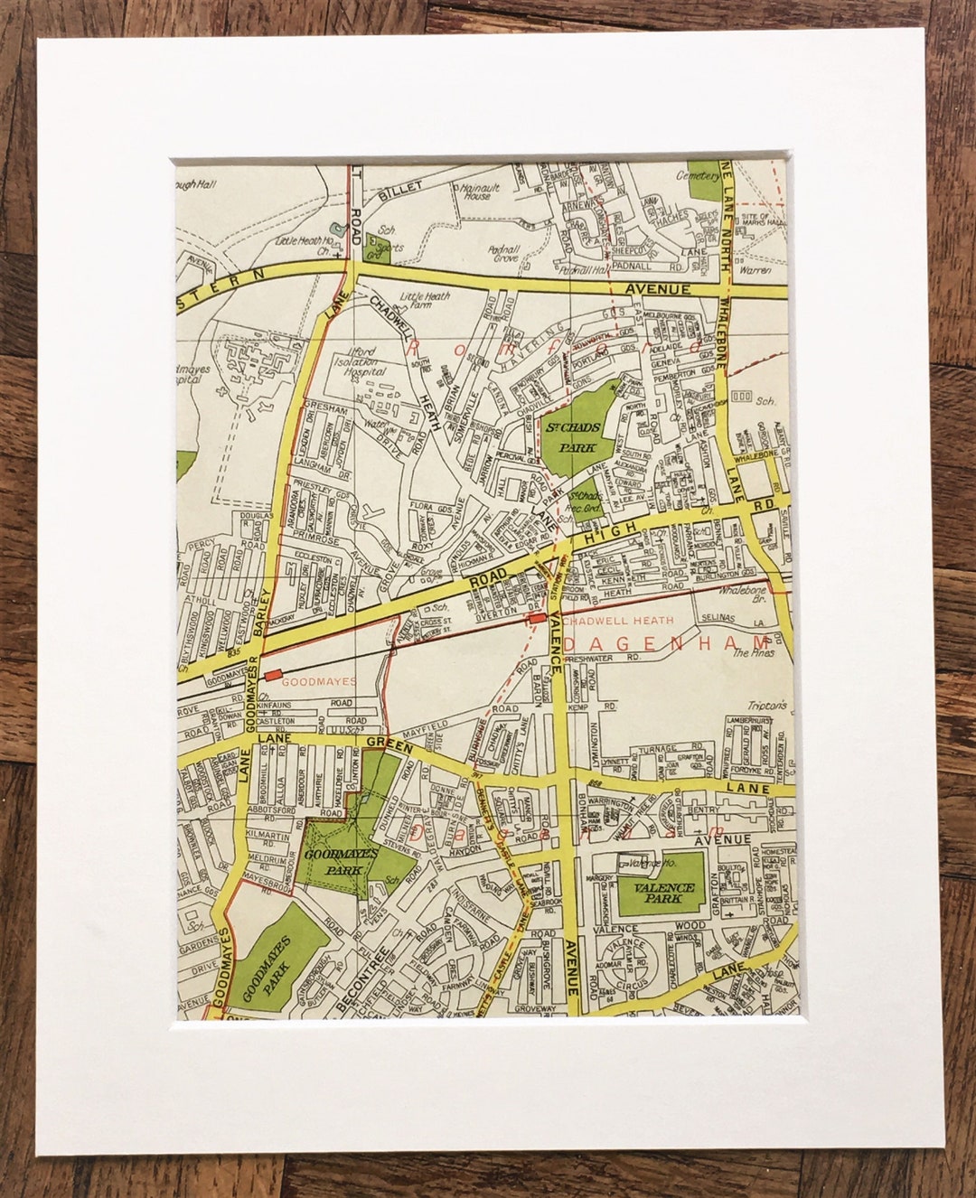 C. 1960 VINTAGE LONDON MAP, East London, Dagenham, Romford, Matted ...