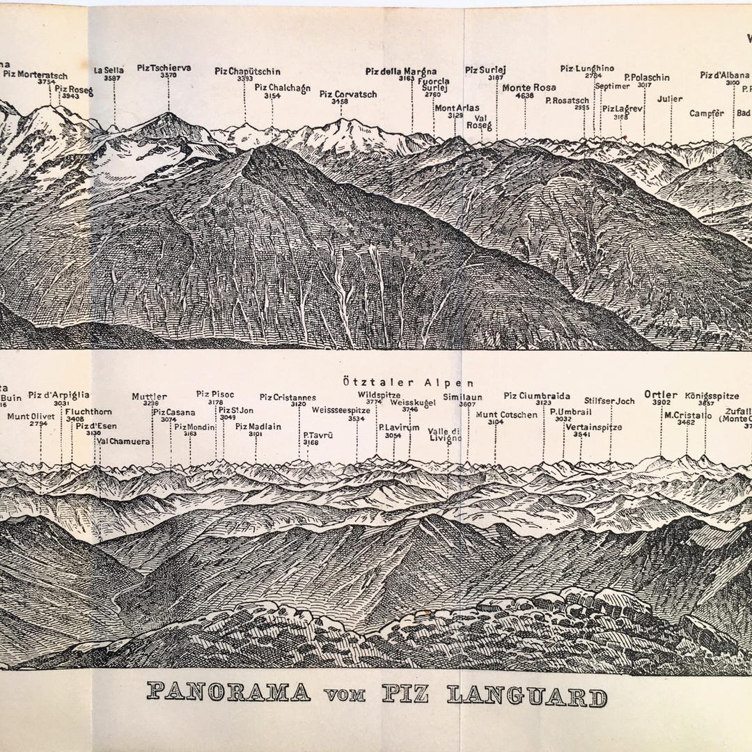 PIZ LANGUARD PANORAMA, Livigno Alps Mountains, Switzerland, 1911 ...