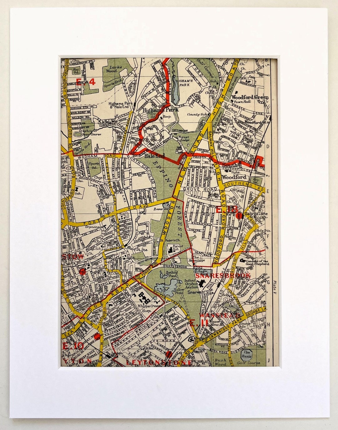 1930s VINTAGE LONDON MAP, North East London, Snaresbrook, Epping Forest ...