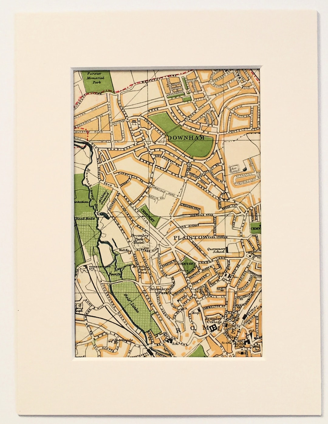 1930s VINTAGE LONDON MAP, South East London, Bromley, Plaistow, Downham ...