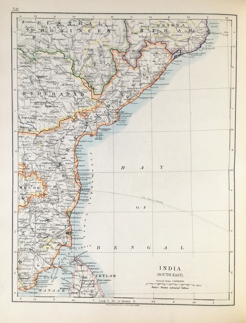 South West India With South East India, 1905 Antique DOUBLE SIDED Map ...