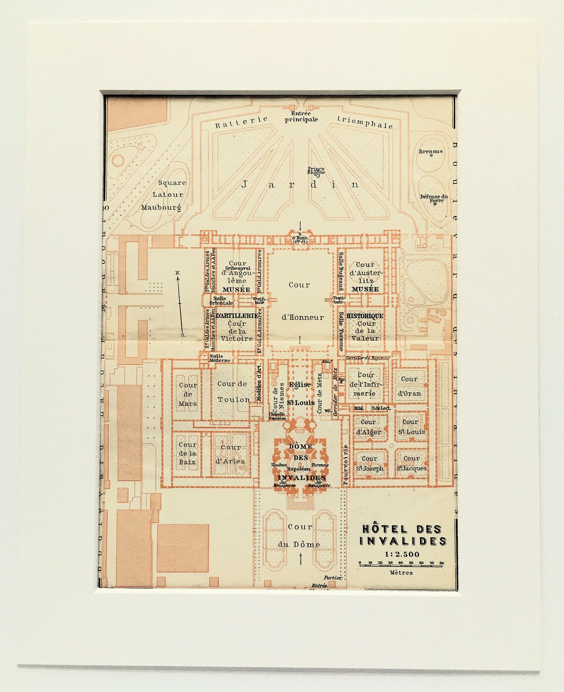 HOTEL Des INVALIDES Floor Plan, PARIS France 1910 Small Antique Colour ...