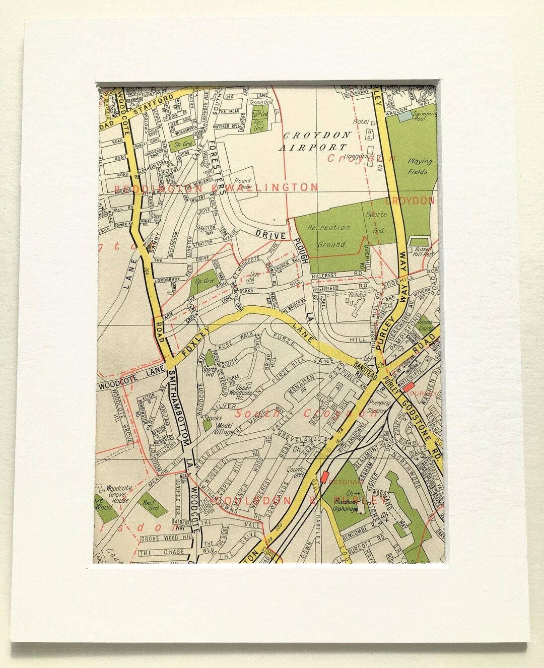 Purley, Reedham, Croydon Airport C. 1960 VINTAGE LONDON MAP, South ...