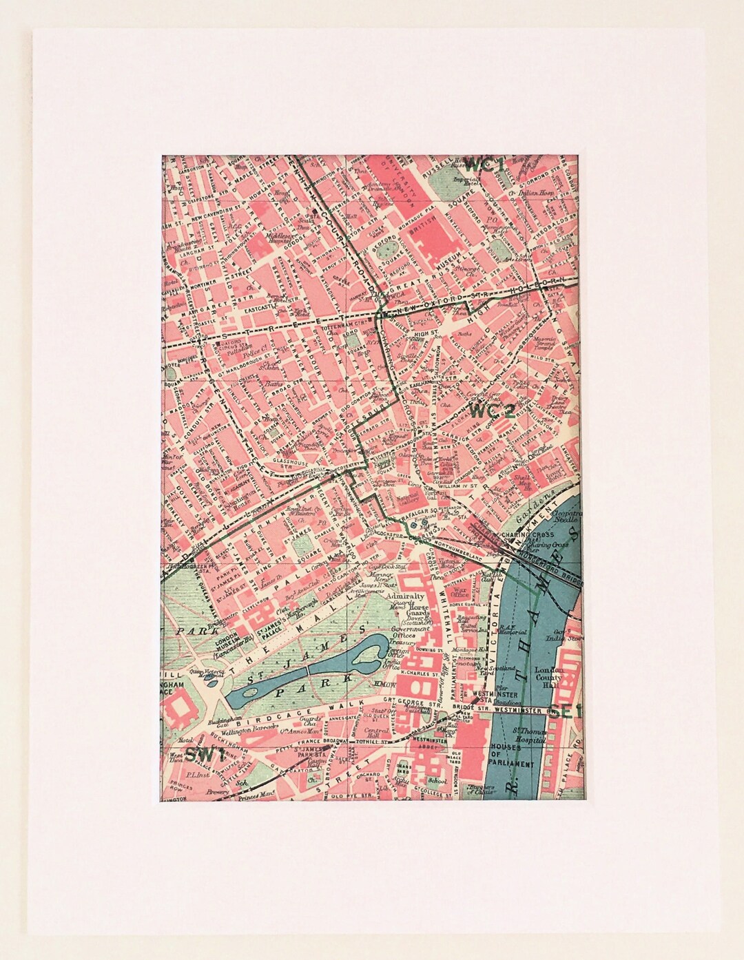 1945 VINTAGE LONDON MAP, West London, Westminster, St James's Park ...