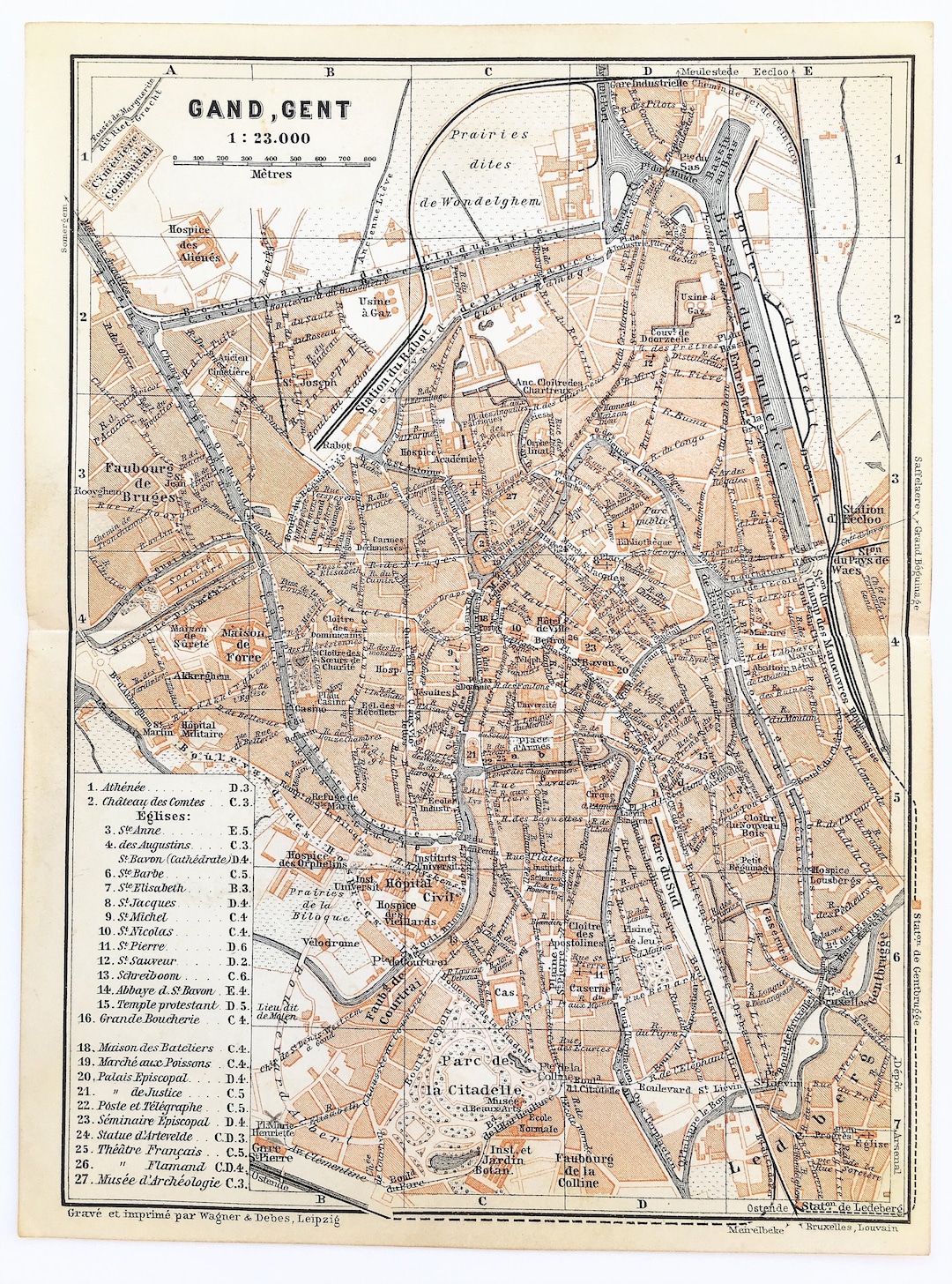 GAND GHENT City Plan BELGIUM 1910 Small Antique Colour Map - Etsy