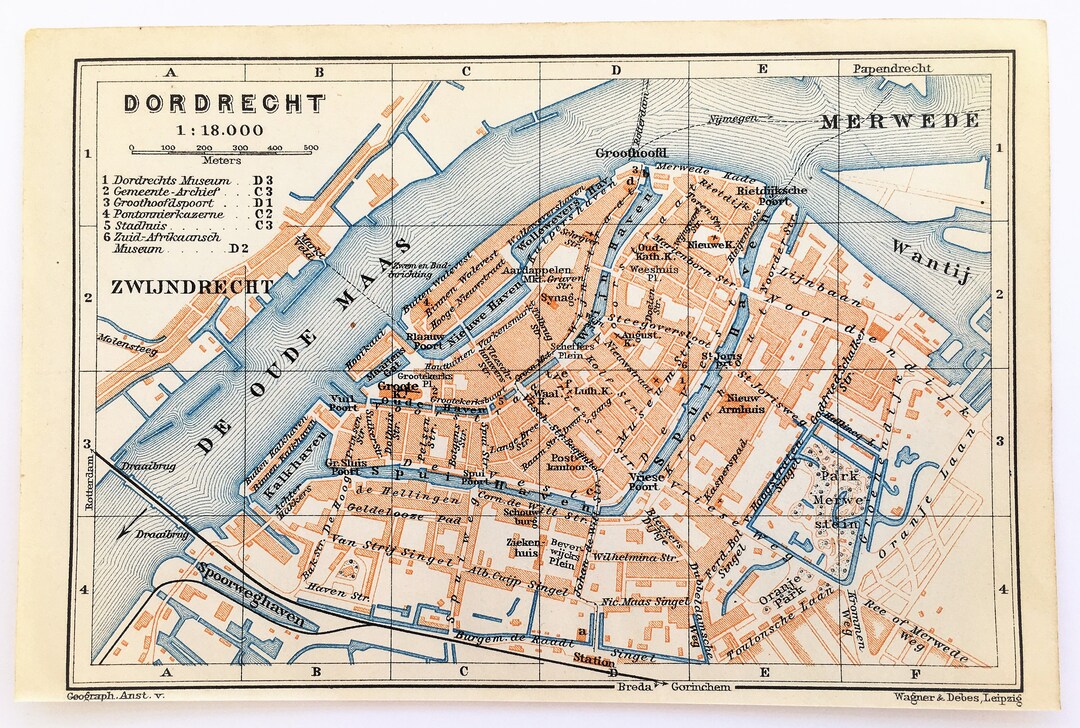 DORDRECHT City Plan, NETHERLANDS 1910 Very Small Antique Colour Map - Etsy