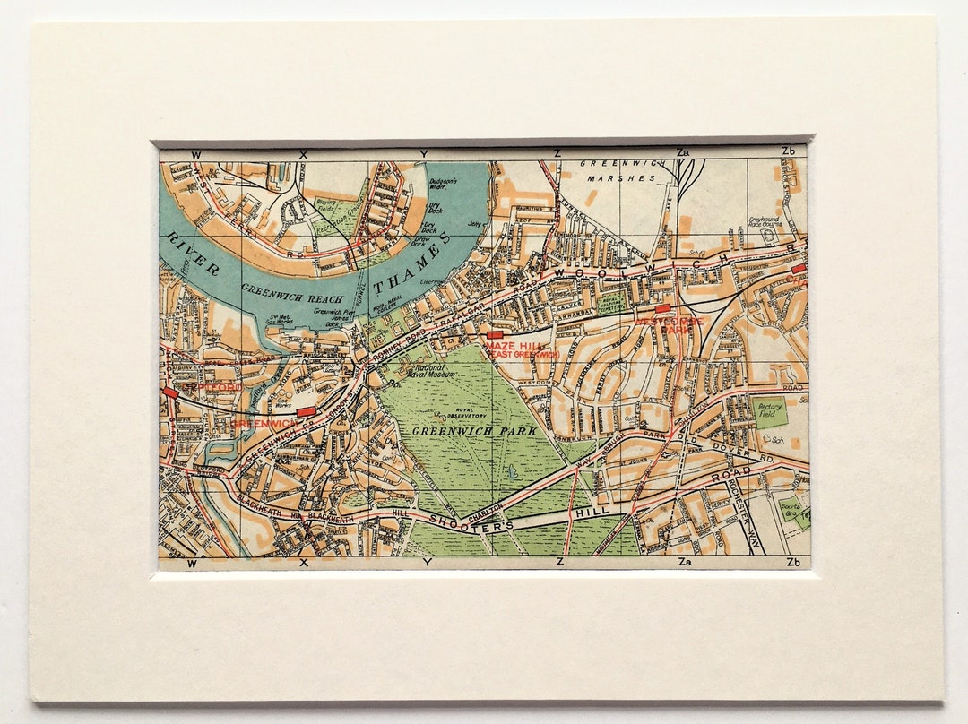 1930s VINTAGE LONDON MAP, South East London, Greenwich, Deptford ...