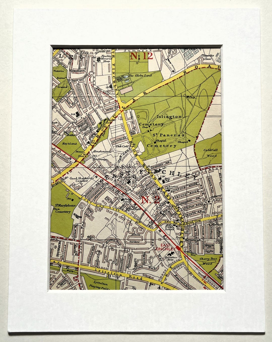 1959 VINTAGE LONDON MAP, North West London, East Finchley, Finchley ...