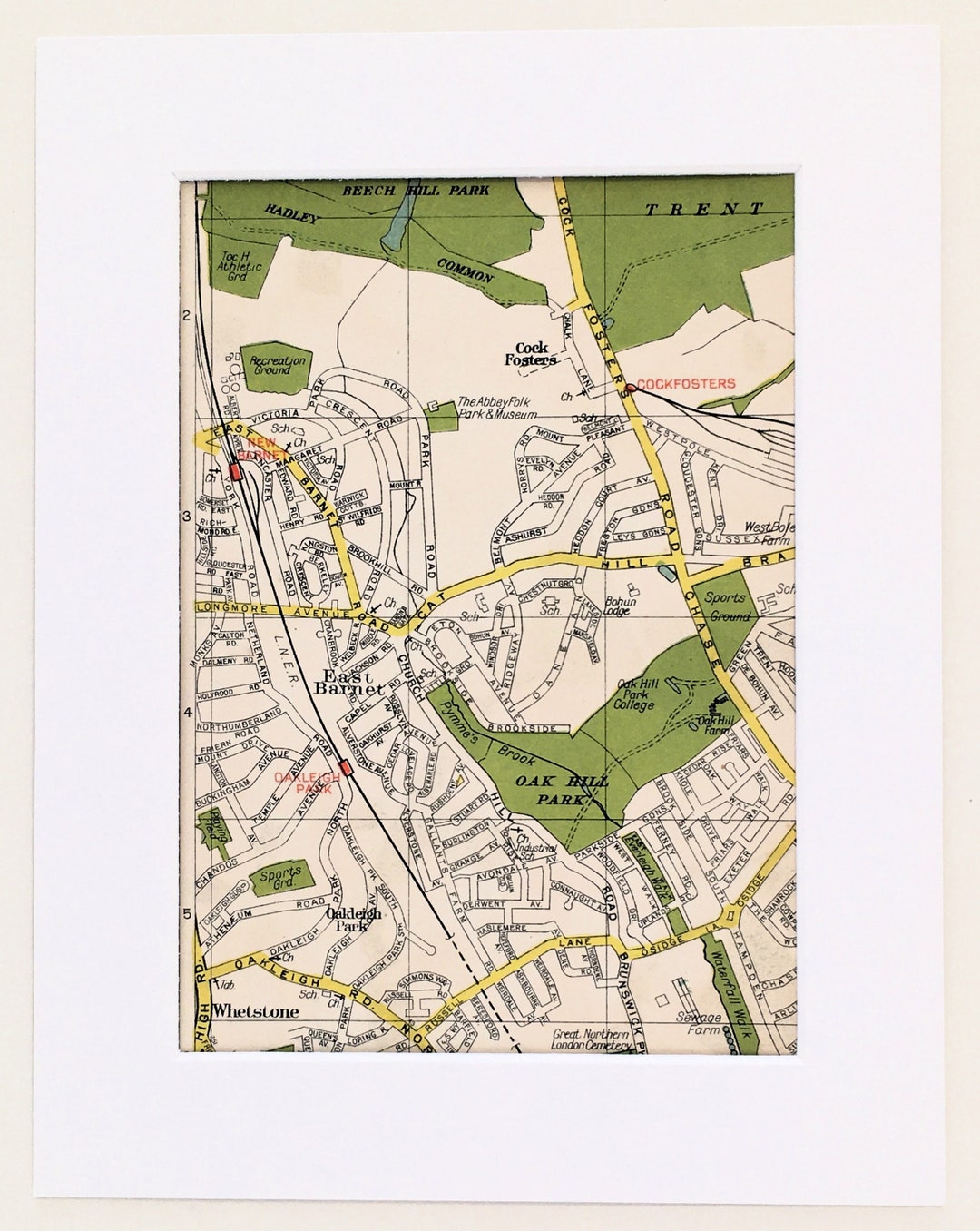 1940s VINTAGE LONDON MAP, North London, East Barnet, Whetstone ...