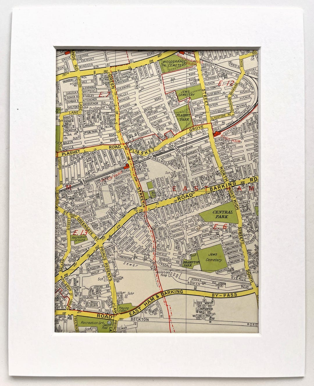 C. 1960 VINTAGE LONDON MAP, East London, Plaistow, Plashet, Upton Park ...