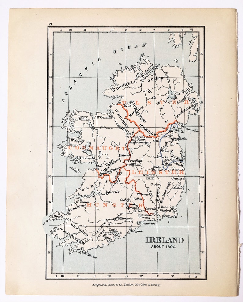 IRELAND in 1500, C. 1900 Small Antique Colour Map - Etsy