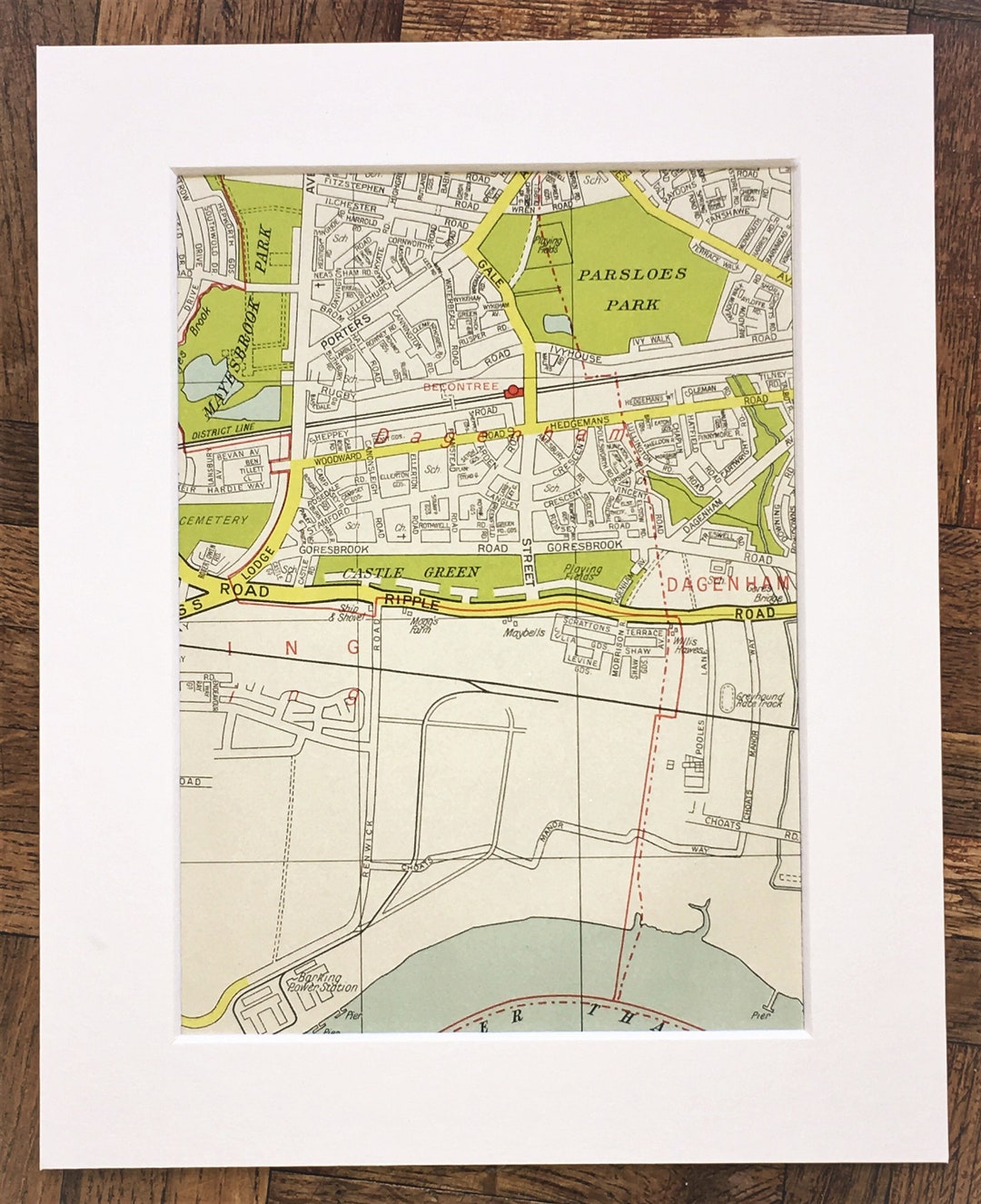 C. 1960 VINTAGE LONDON MAP, East London, Dagenham, Becontree, Matted ...