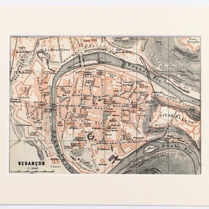 BESANCON Town City Plan, FRANCE 1910 Small Antique Colour Map - Etsy