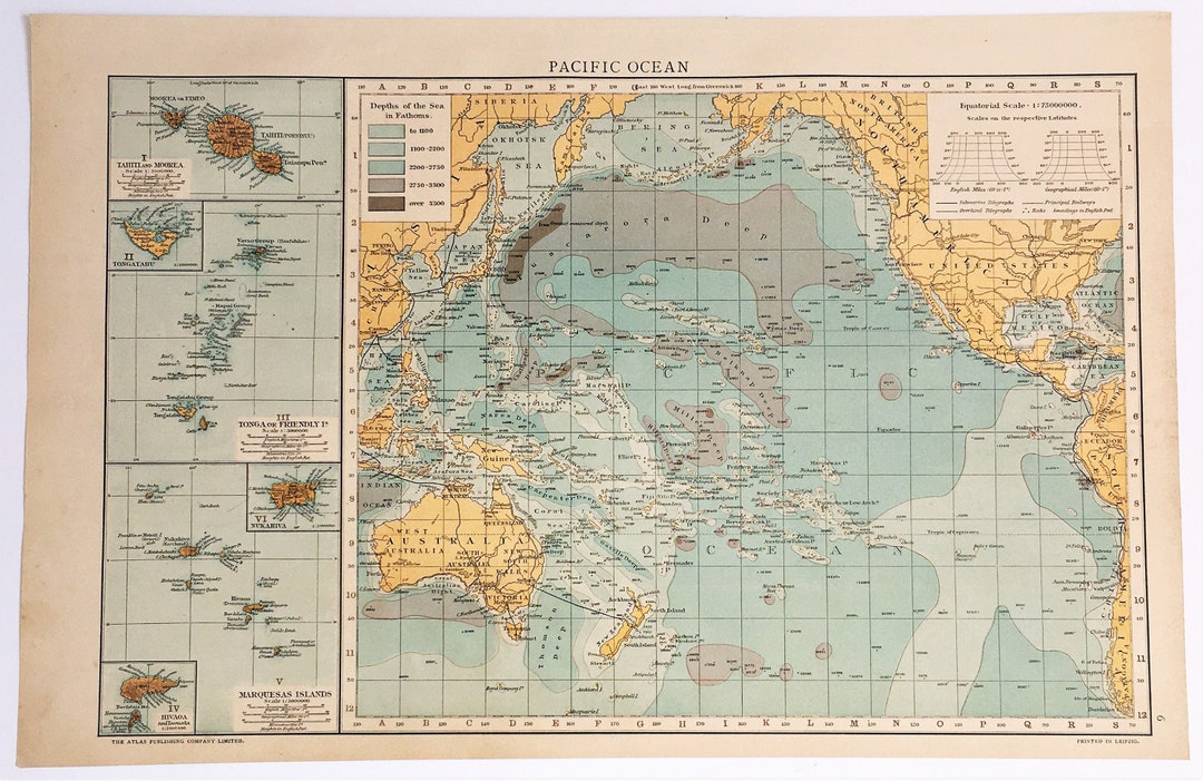 PACIFIC OCEAN 1890 Antique Map, Trade Routes, Communications, Cassell ...