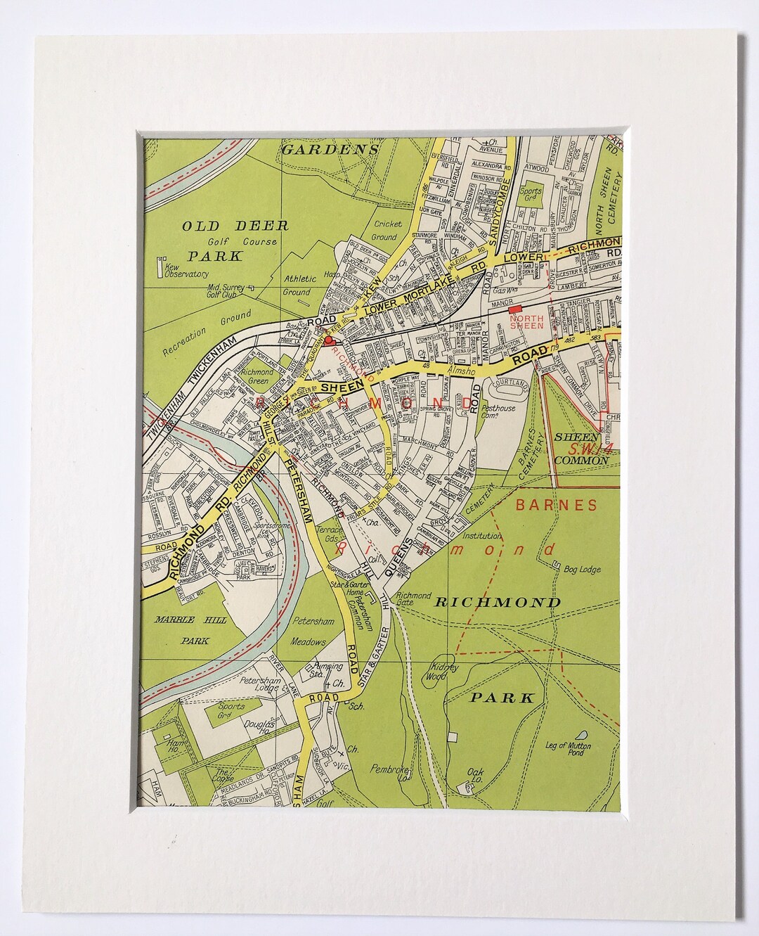 C. 1960 VINTAGE LONDON MAP, West London, Twickenham, Richmond, Kew ...
