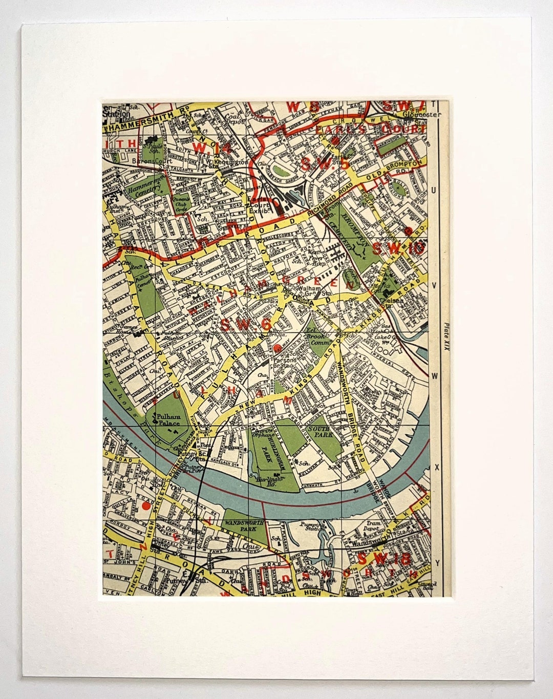 1930s VINTAGE LONDON MAP, South West London, Wandsworth, Putney, Fulham ...