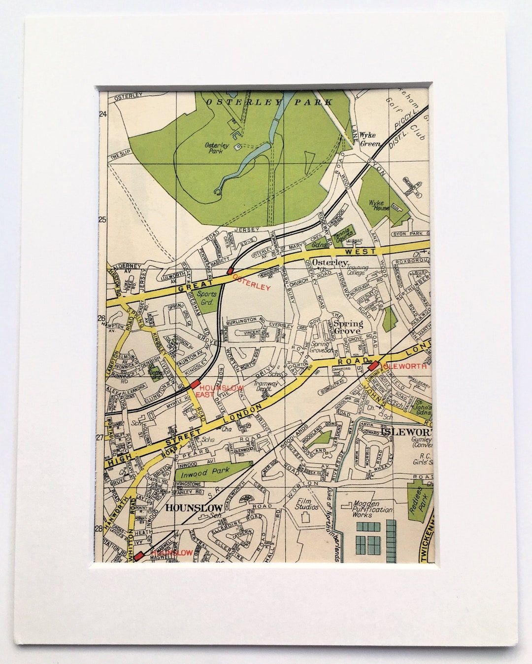 1940s VINTAGE LONDON MAP, South West London, Osterley Park, Hounslow ...