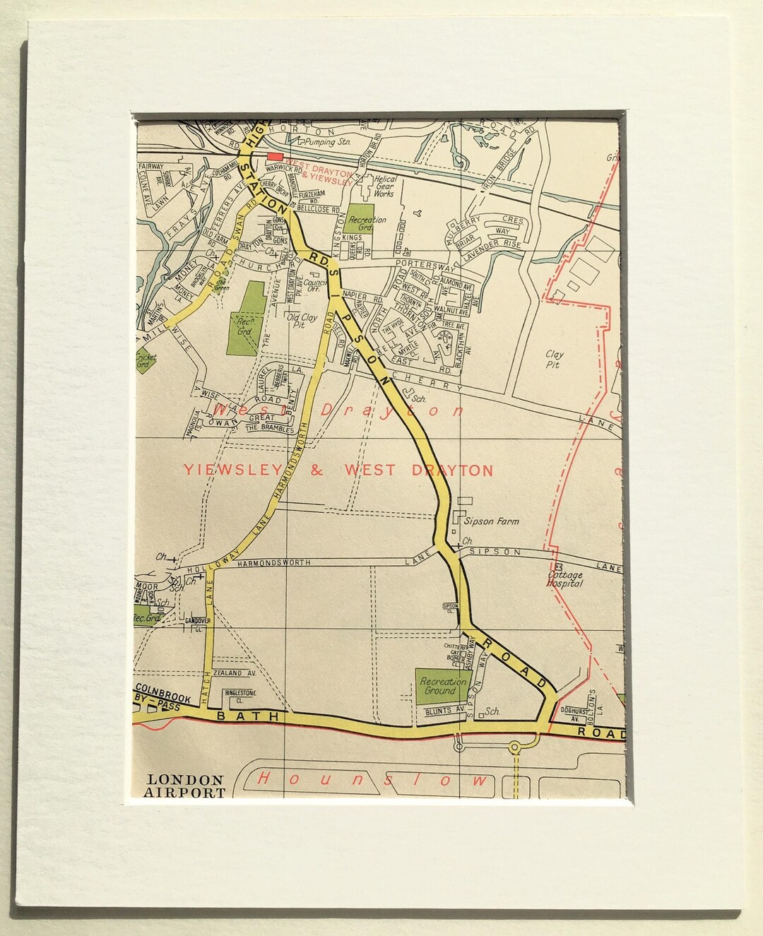Heathrow Airport, West Drayton, Yiewsley C. 1960 VINTAGE LONDON MAP ...