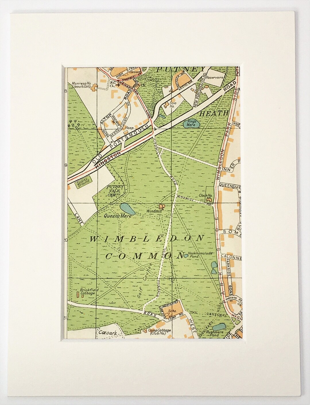 1930s VINTAGE LONDON MAP, South West London, Wimbledon, Southfields ...
