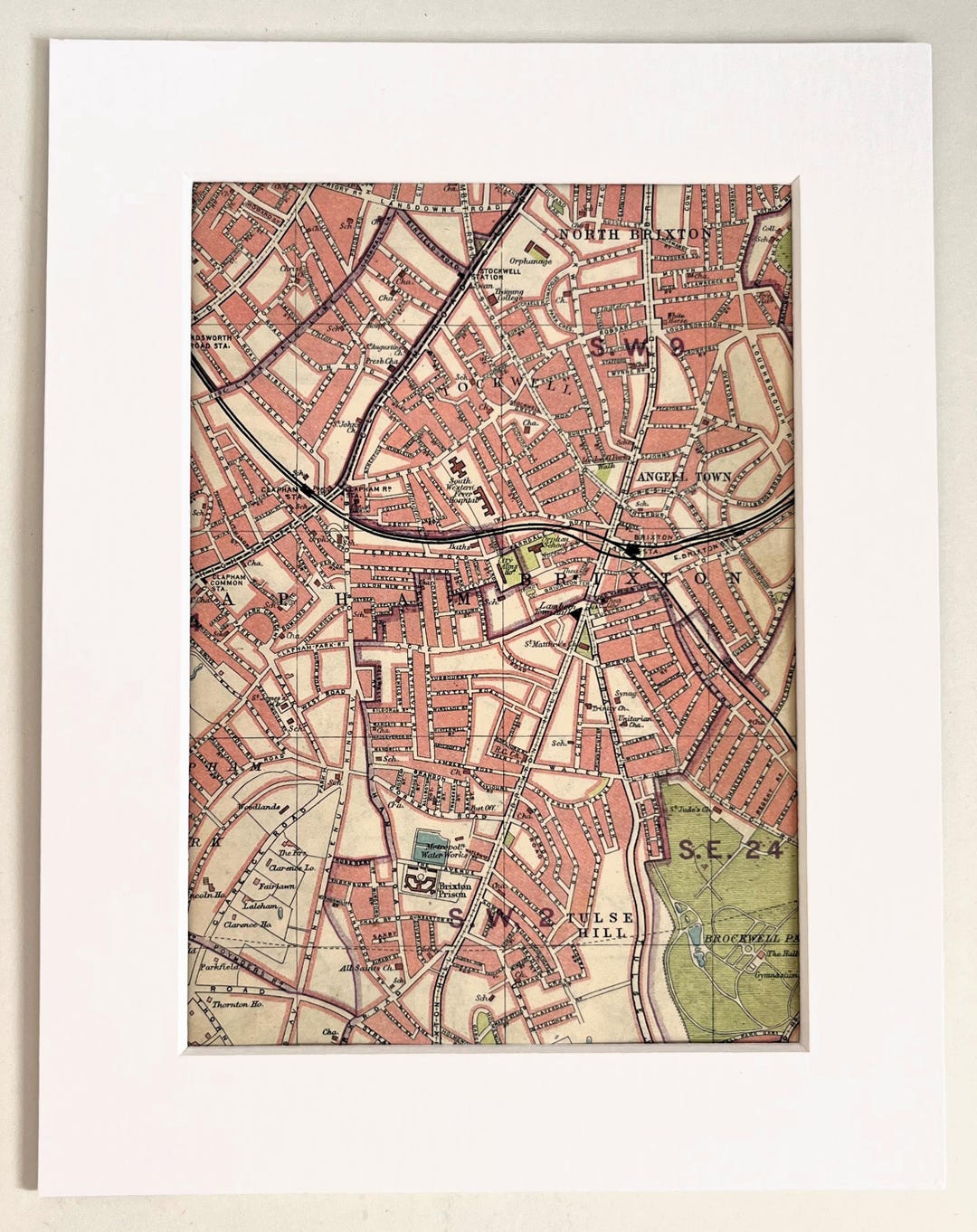 1925 Antique LONDON Map, Stockwell, Brixton, Clapham, Tulse Hill ...