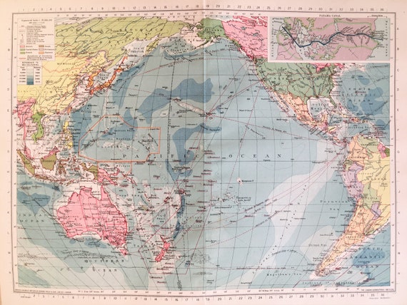 1945 Vintage Wartime Map : Pacific Ocean Communications | Etsy