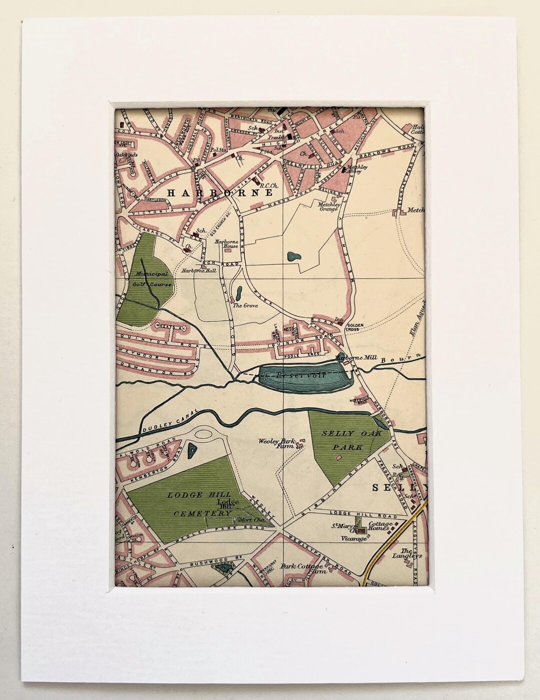 1933 VINTAGE BIRMINGHAM MAP, Birmingham, Harborne, Bournbrook, Selly ...