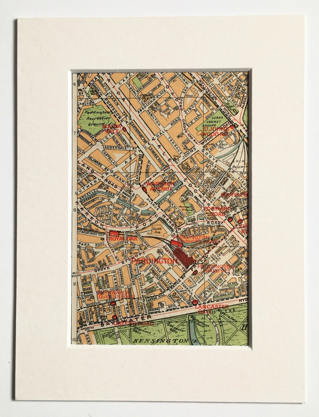 1930s VINTAGE LONDON MAP, West London, Kensington Gardens, Maida Vale ...