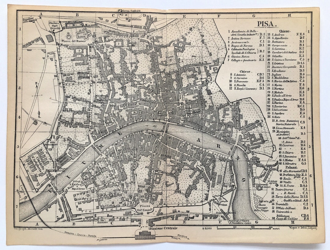 PISA City Street Plan, Italy, 1913 Small Antique Map - Etsy