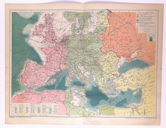 COMMUNICATIONS MAP of EUROPE 1930 Vintage Colour Map by - Etsy