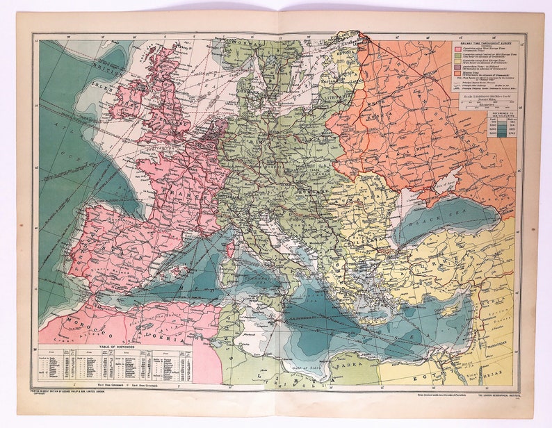 COMMUNICATIONS MAP of EUROPE 1930 Vintage Colour Map by Philips - Etsy