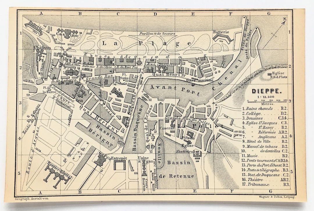 DIEPPE City Plan, France 1881 Very Small Antique Map - Etsy