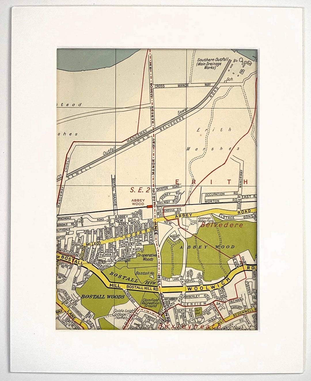 C. 1960 VINTAGE LONDON MAP, East London, Belvedere, Abbey Wood ...
