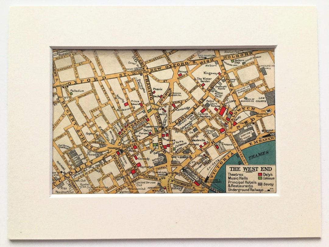 1930s VINTAGE LONDON MAP, Central London, West End Theatres, Bacon ...