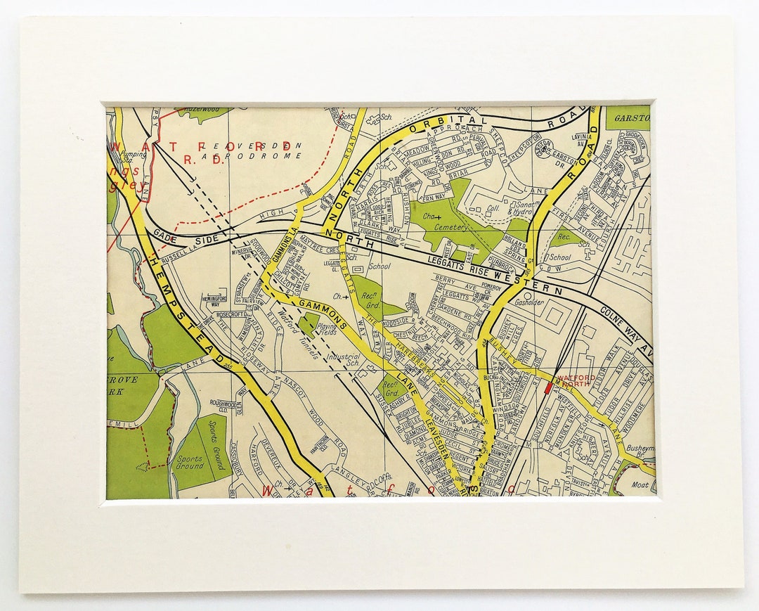 C. 1960 VINTAGE LONDON MAP, North London, Watford, Knutsford, Matted ...