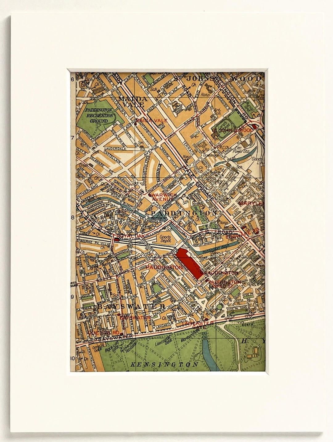 1930s VINTAGE LONDON MAP, West London, Kensington Gardens, Maida Vale ...