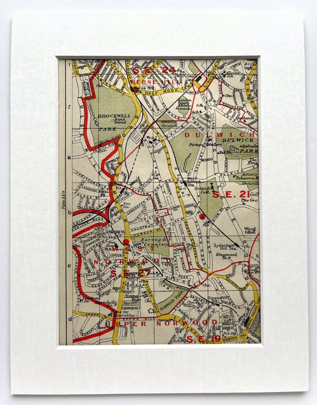 1930s VINTAGE LONDON MAP, South East London, Dulwich, West Norwood ...