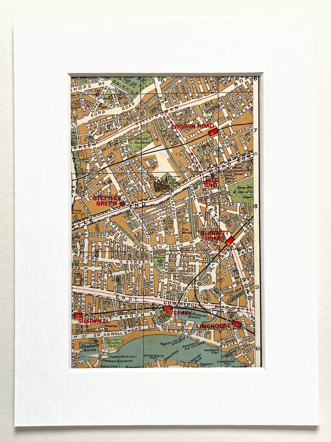1930s VINTAGE LONDON MAP, East London, Limehouse, Stepney, Bethnal ...