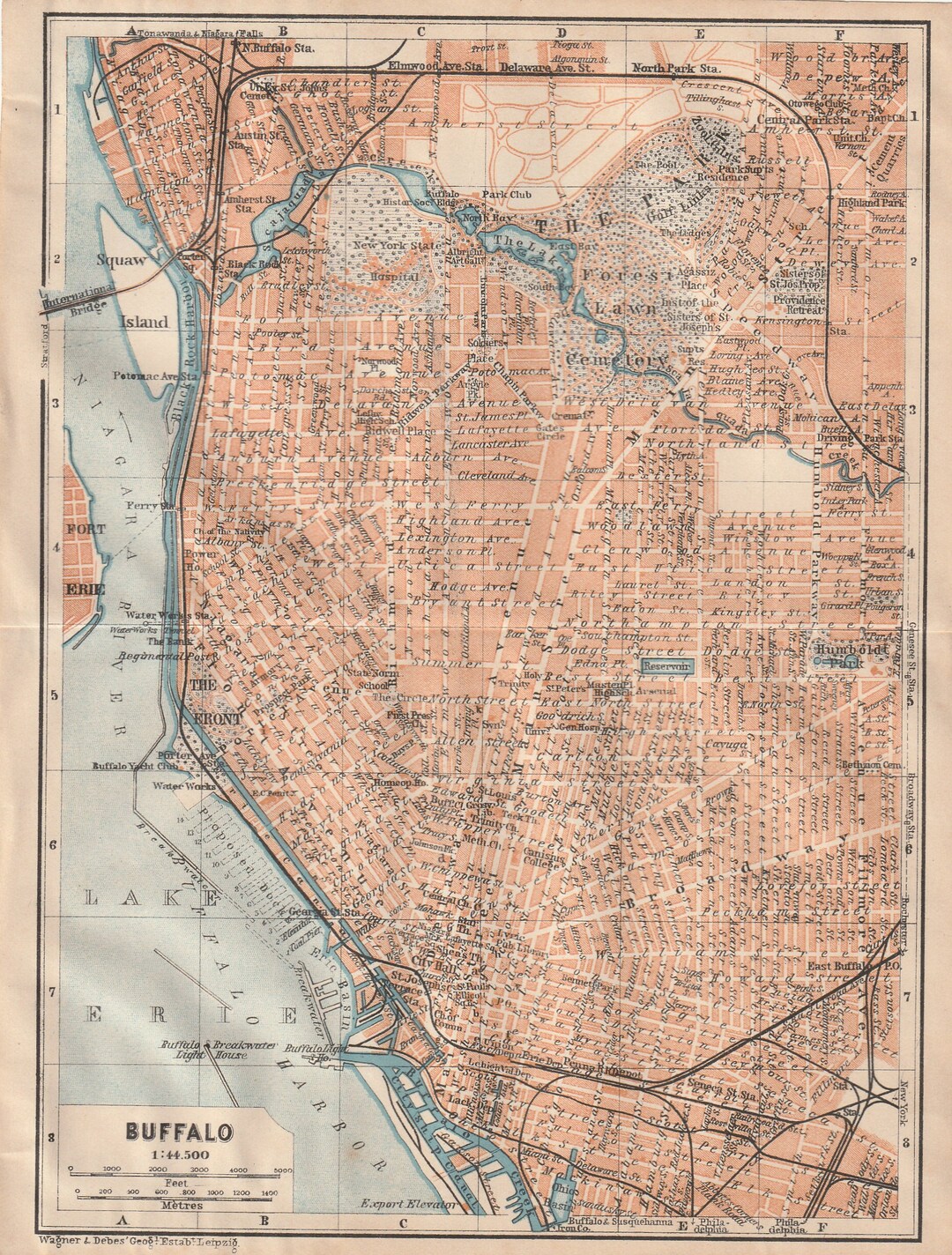 BUFFALO NEW YORK, City Plan 1909 Small Antique Colour Map - Etsy
